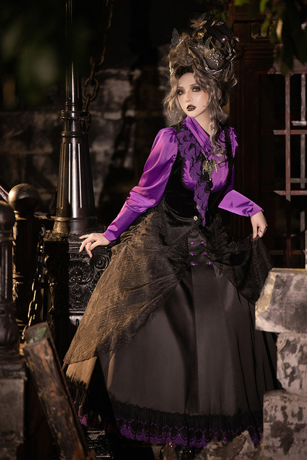 Silence Lonely, Gothic Fashion Casual Long Sleeves Blouse Chic Bishop ...