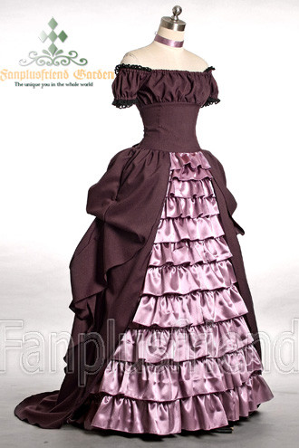 Elegant Gothic Aristocrat Fishtail Tiered Frilly Front Plump Bustle Dress
