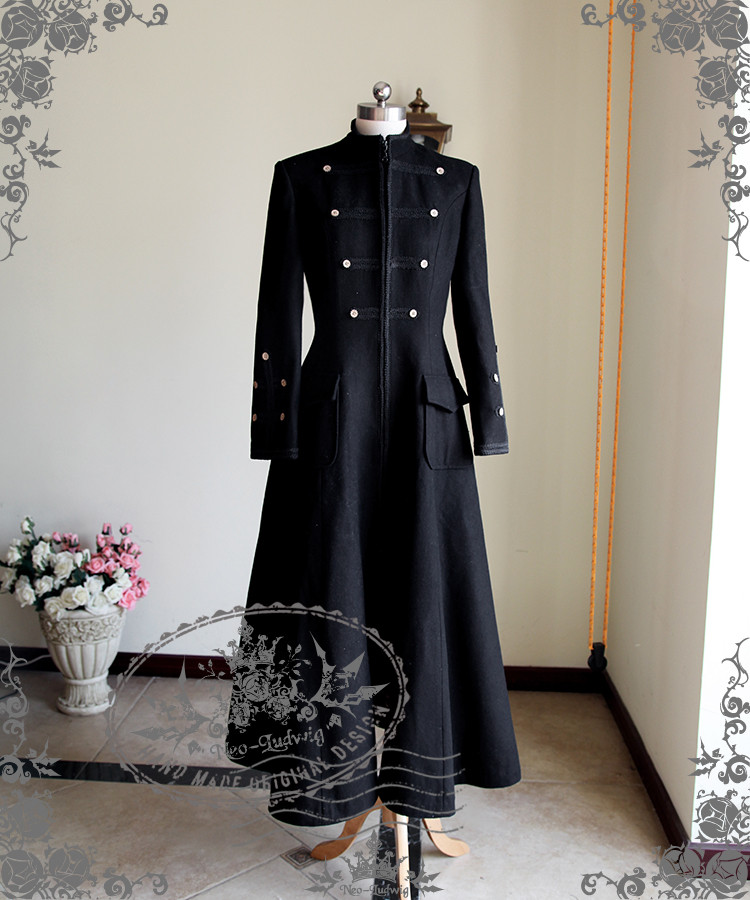 Steampunk Gothic Lolita Dandy Unisex Long Wool Coat
