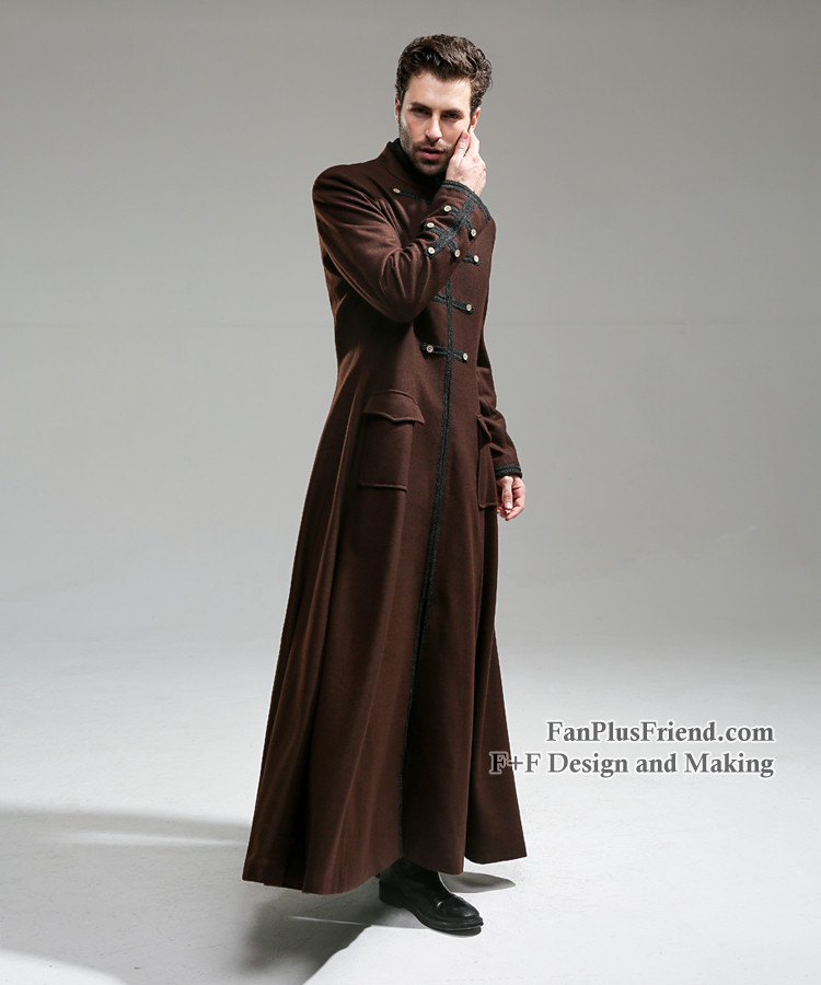 Steampunk Gothic Dandy Long Wool Coat for Man Unisex Trench