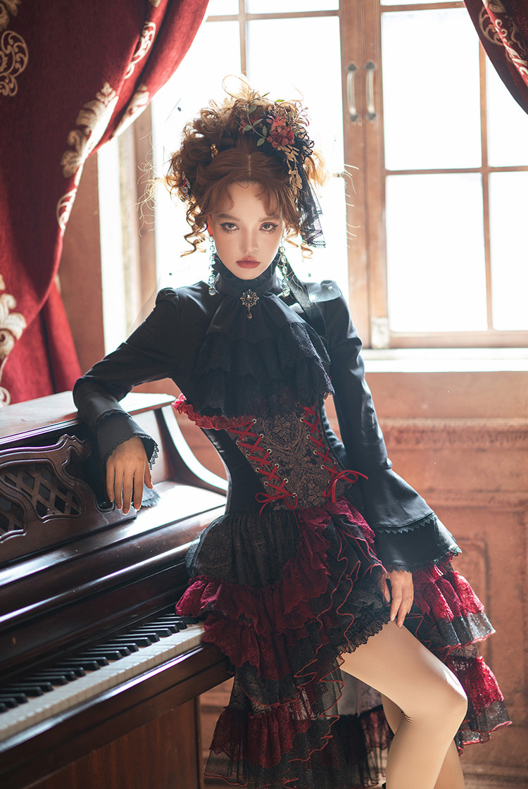 Whale Bones Bay, Elegant Gothic Style Frilly Stand Collar Long Sleeves ...
