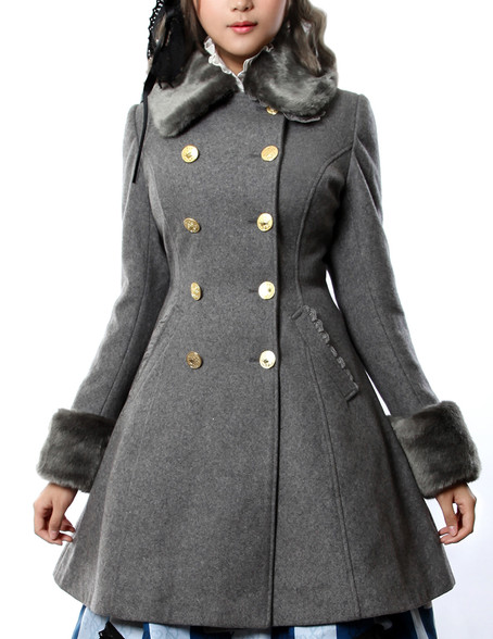 Machine Birdcage Gothic Lolita Thick Wool Neat Double Breast High Slit Coat