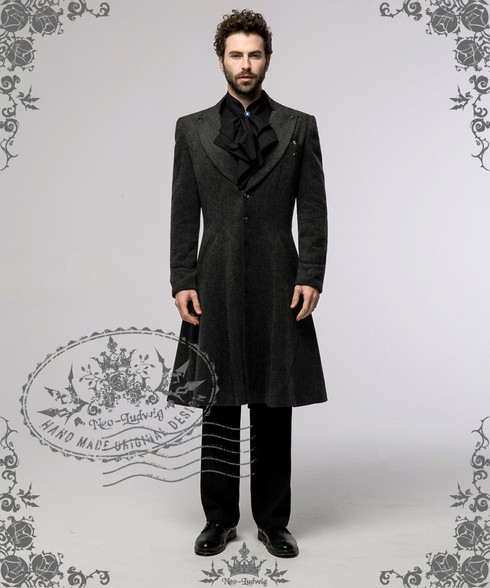 New Romantic, Gothic Elegant Aristocrat Black&Grey Herring Bone Wool ...