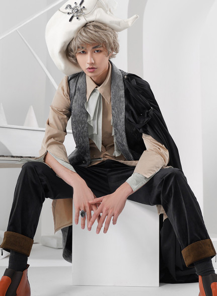 Skald, Gothic Dandy Fashion Black Velvet Fold Cuff Pants Spring Autumn ...