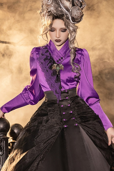 Silence Lonely, Gothic Fashion Casual Long Sleeves Blouse Chic Bishop ...
