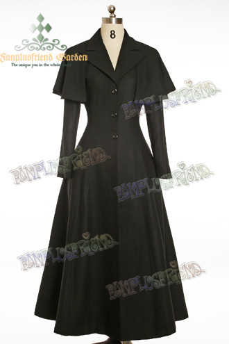 Elegant Goth Gothic,Royal Flannel Wool Coat&Cape