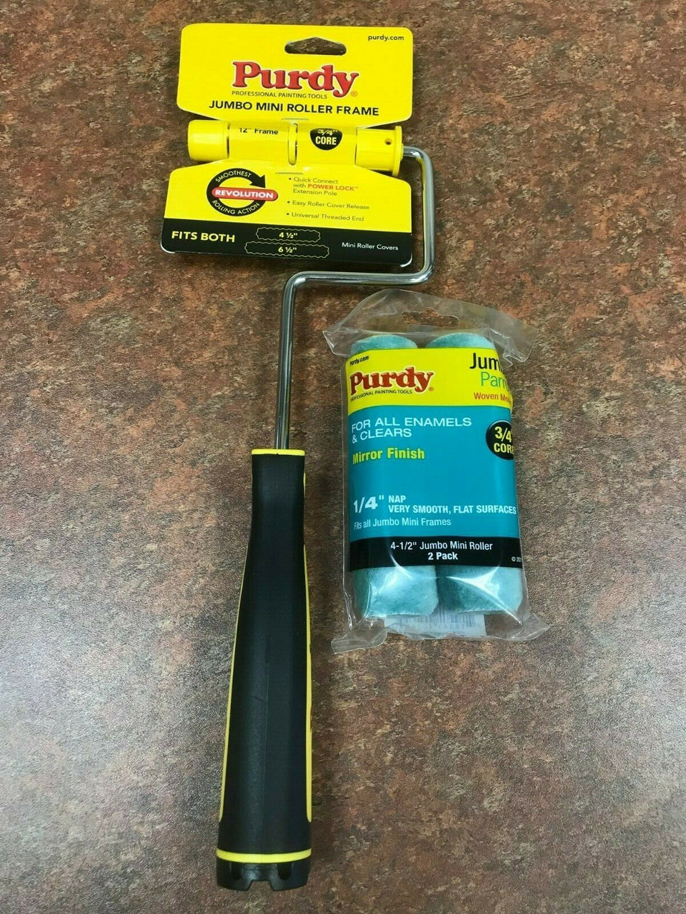 Purdy Jumbo Mini Roller Frame Plus 2 x 4.5" Parrot Mohair 1/4" Nap ...