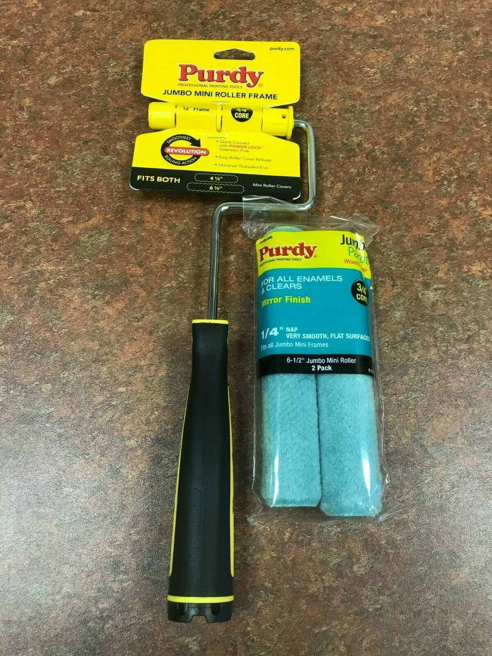 Purdy Jumbo Mini Roller Frame Plus 2 x 6.5" Parrot Mohair 1/4" Nap ...