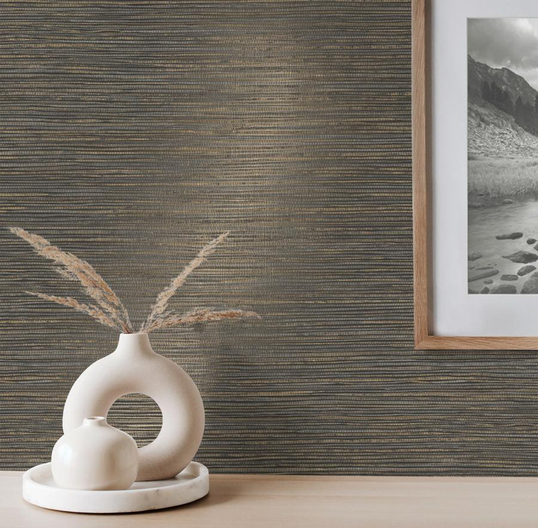 Fine Decor Arber Woven Charcoal Gold Wallpaper DL26716 - Shades Colour ...