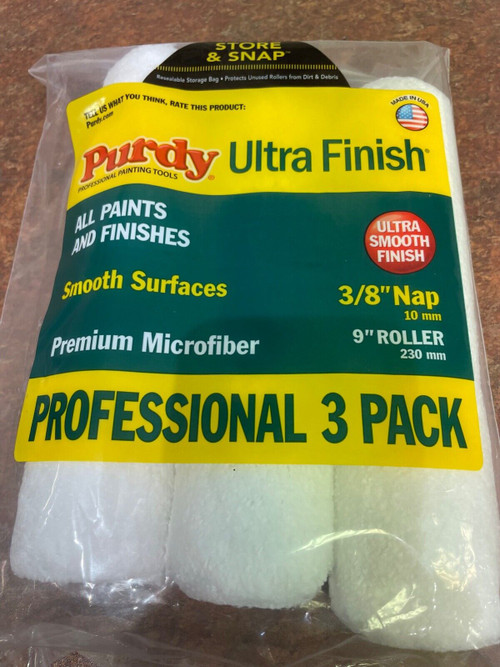 3 x 9" Purdy Ultra Finish Premium Microfibre Paint Rollers 3/8" Nap 1.5 ...