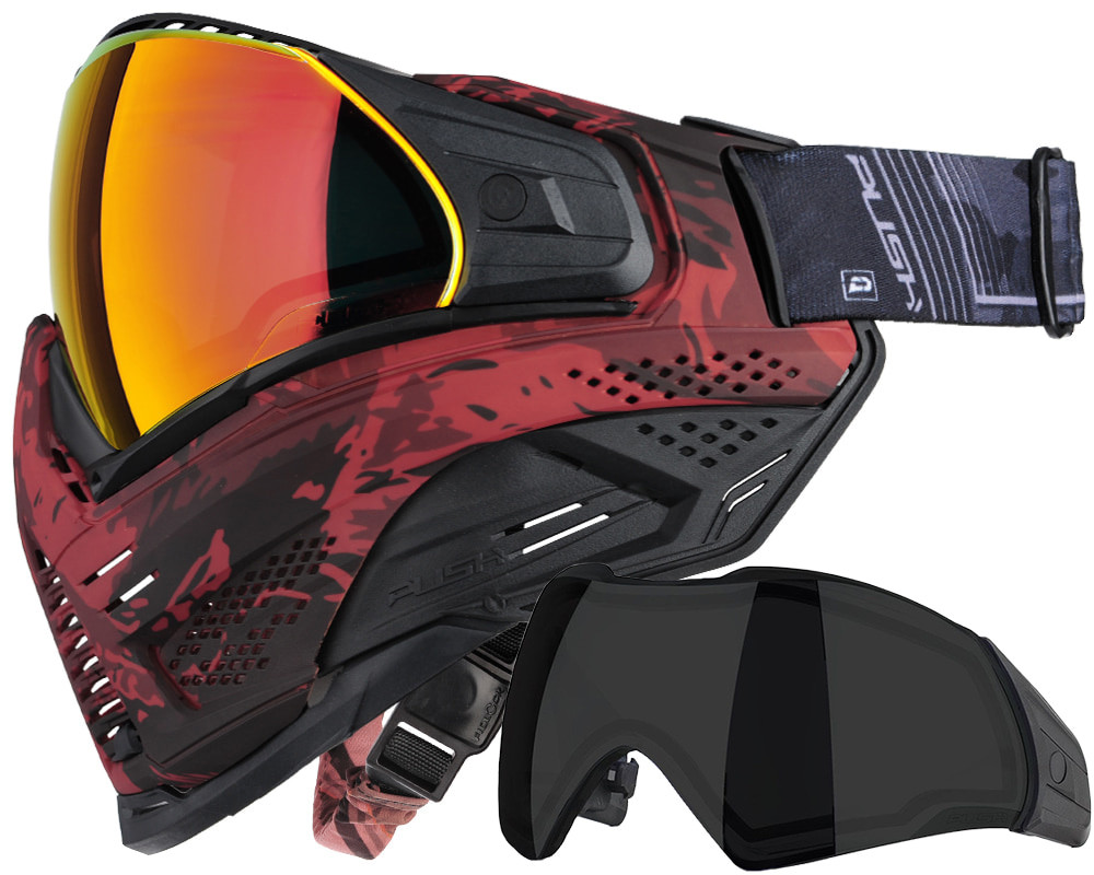 Push Unite XL Paintball Mask w/ Free Additional Smoke Lens - Blood Camo