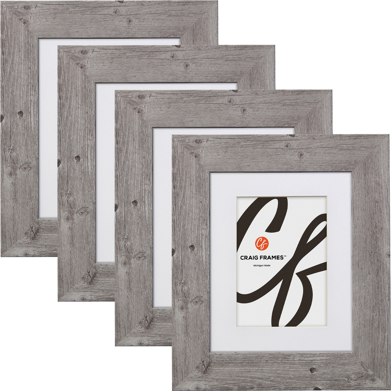 Matted American Barn Light Grey Oak Picture Frame - 4 Piece Set - Craig ...