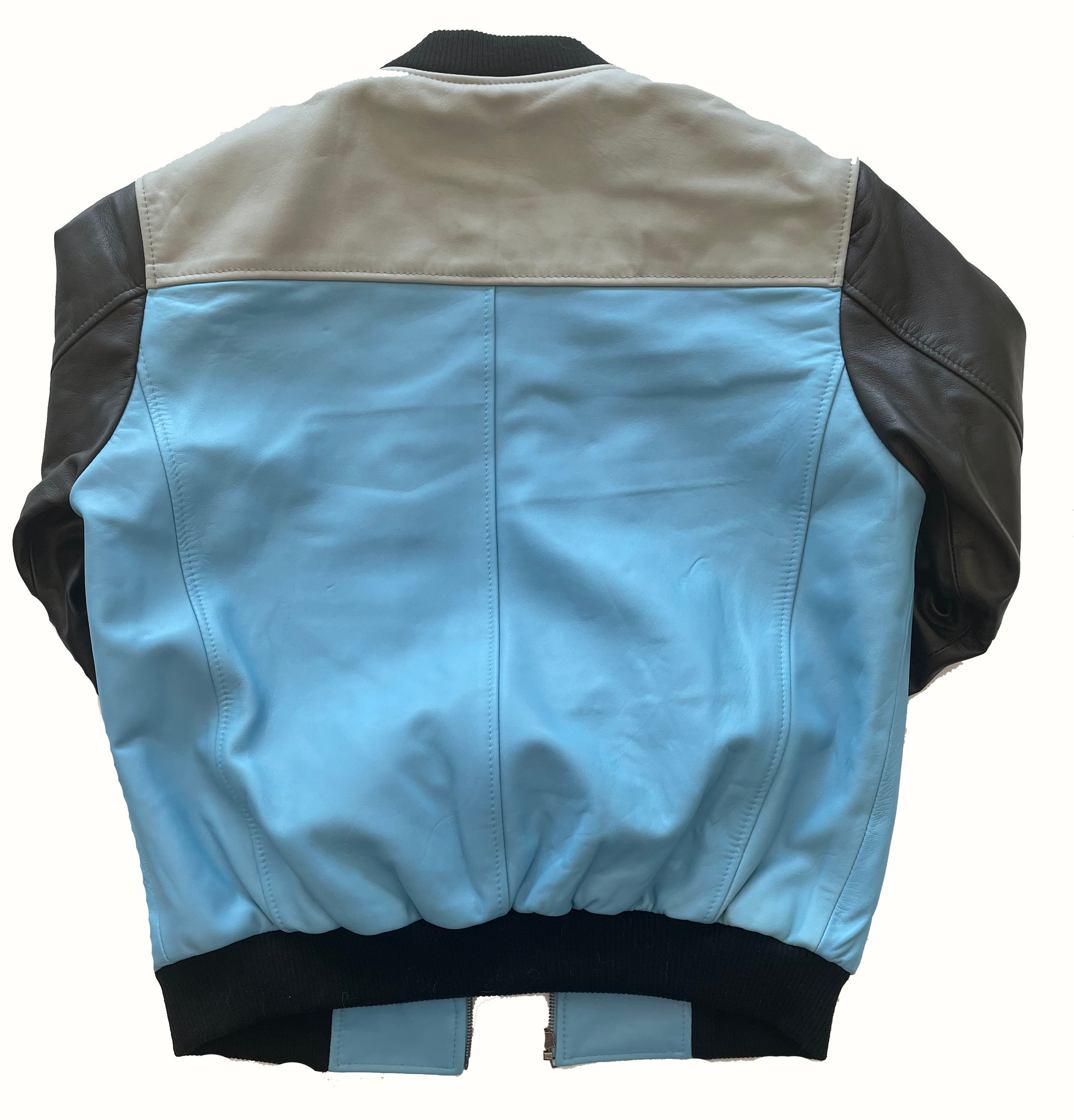 Leather Jackets | Baseball Leather Baby Blue Jacket | HIPHOPCLOSET.COM