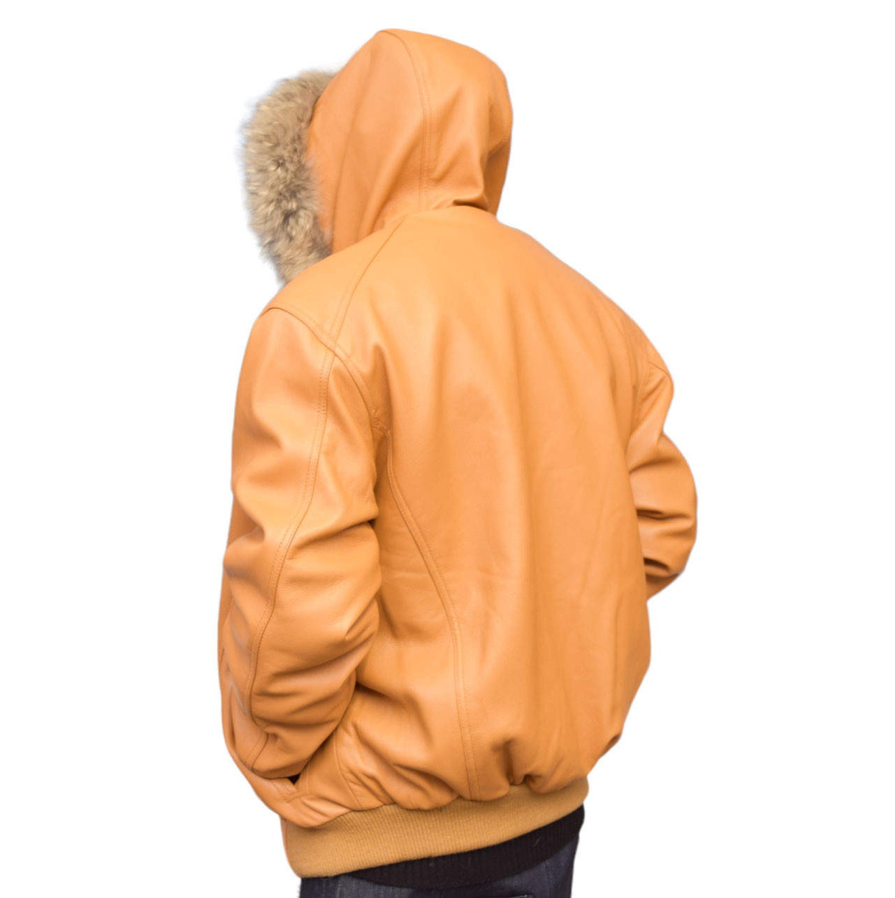Tan Baseball Leather Jacket with Hood | HipHopCloset.com