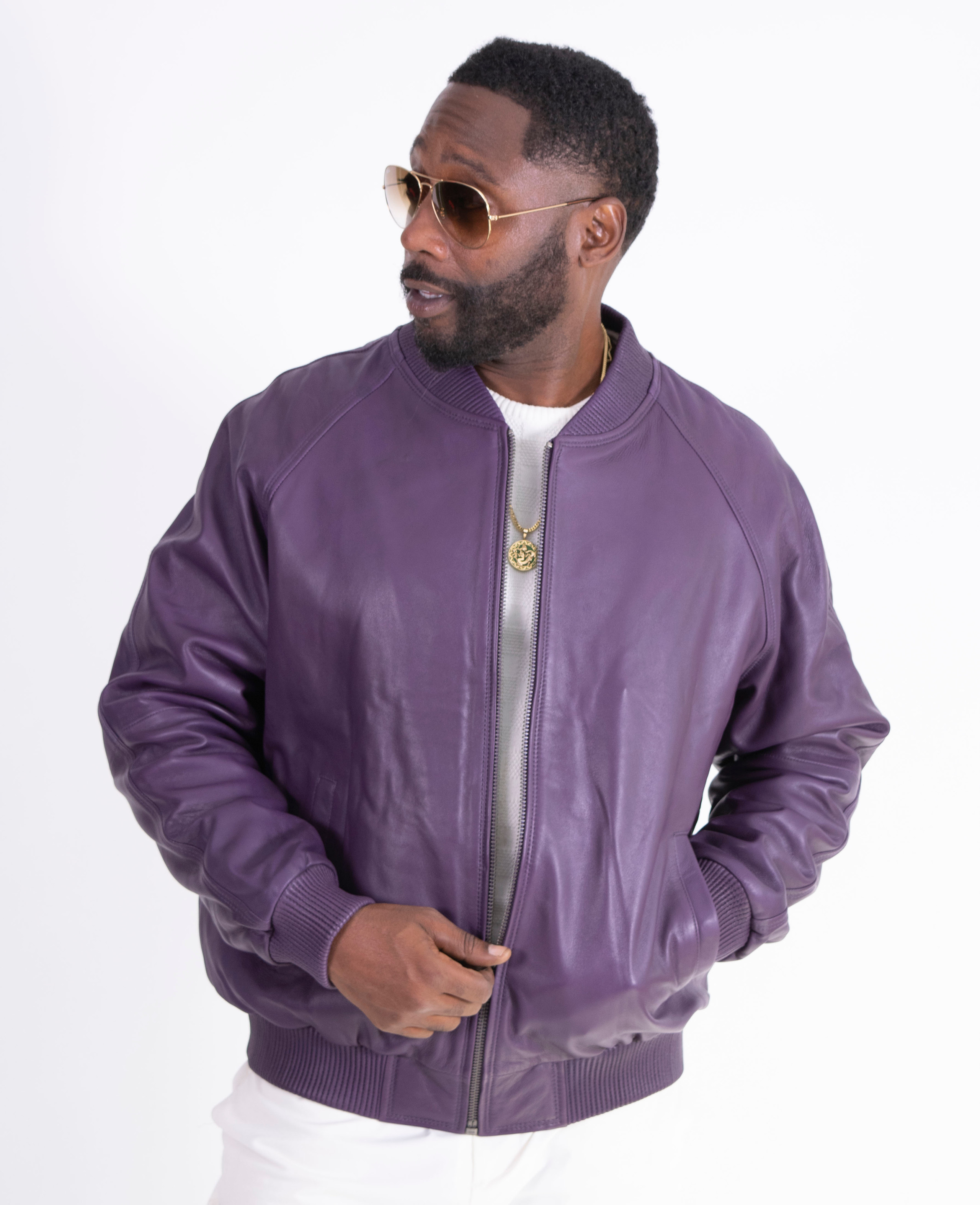 Purple Leather Baseball Jacket
