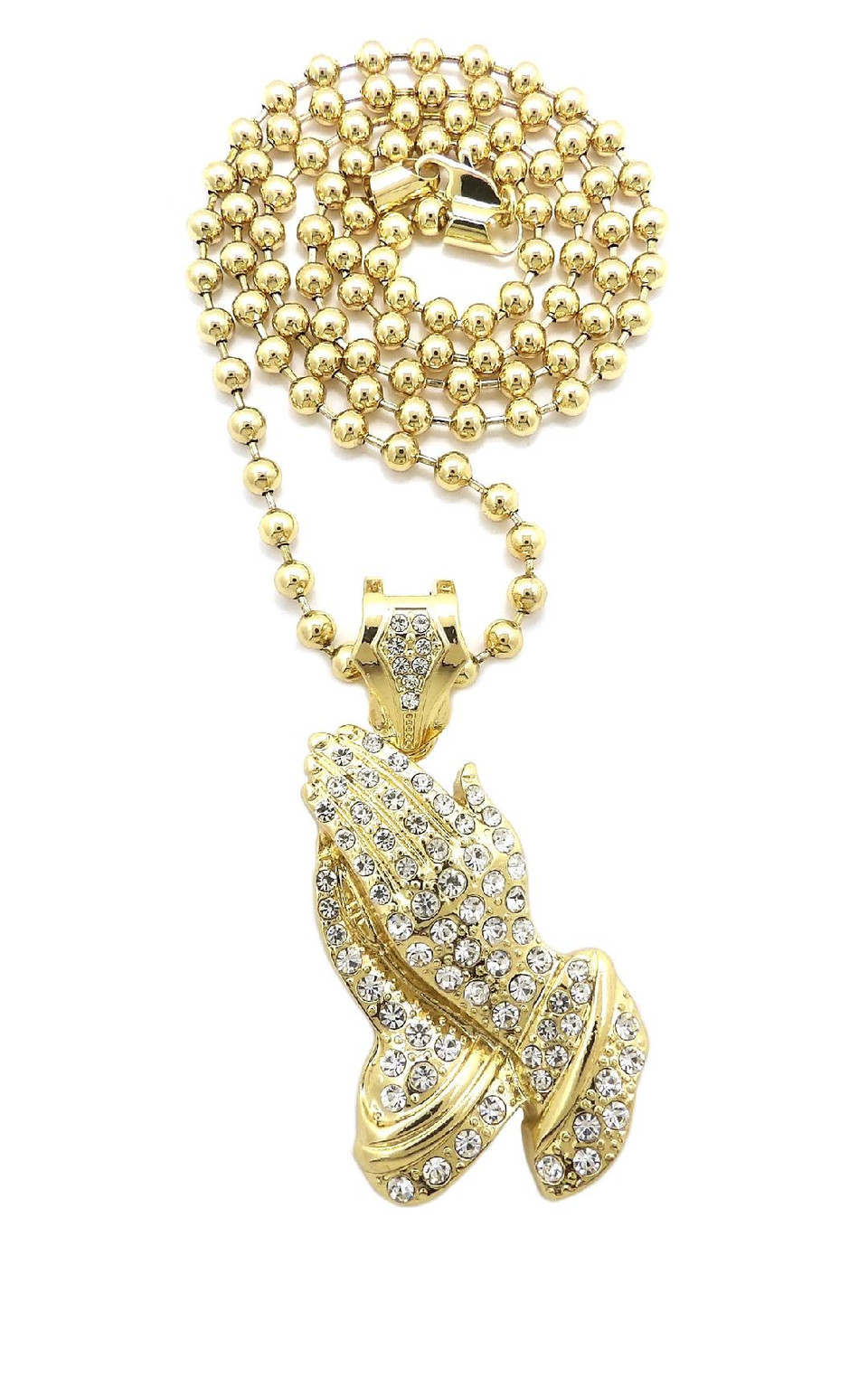 Iced Out Gold Prayer Hands Pendent Chain - Hip Hop Closet