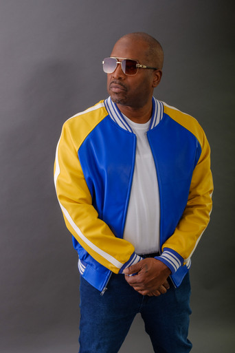 Royal Blue and Yellow with stripe Leather Jacket | HipHopCloset.com
