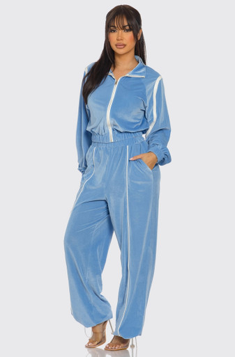 Powder Blue Velvet 2 Piece set | HipHopCloset.com