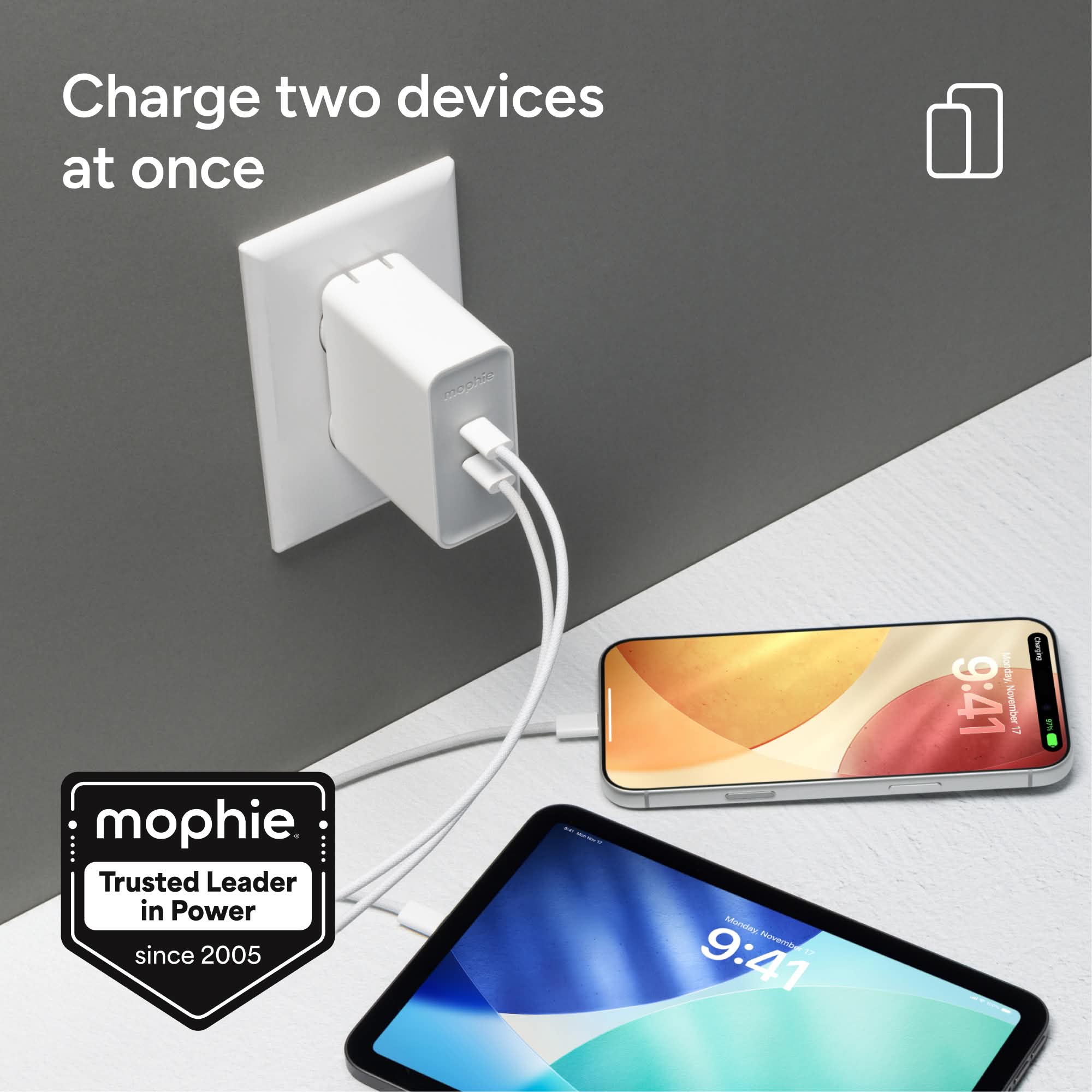 Mophie 100W Wall Charger - Dual USB-C Ports, GaN