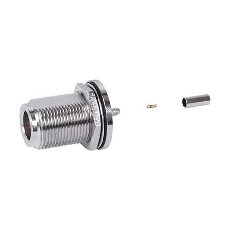 TIMES MICROWAVE N-Female (jack), bulkhead crimp connector, solder pin ...