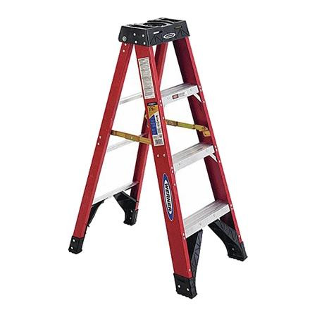 WERNER 6304 Fiberglass 4ft Step Ladder. Red ladder rail ...