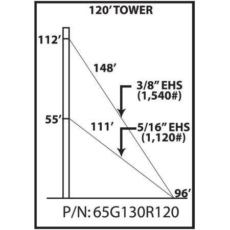 ROHN 65G 120-ft guyed tower. Includes all sections, base plate, side ...