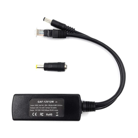 PoE Splitter (12 Volt 12 Watt) with Male DC Barrel Adapter for PTZ ...