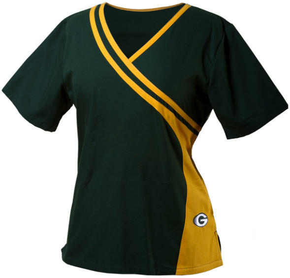 Green Bay Packers Women's Two Tone NFL Scrub Top - Scrub Identity