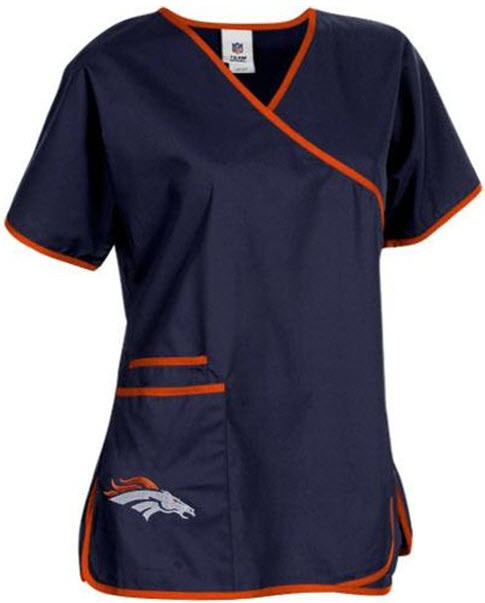 Denver Broncos Women's Mock Wrap NFL Scrub Top