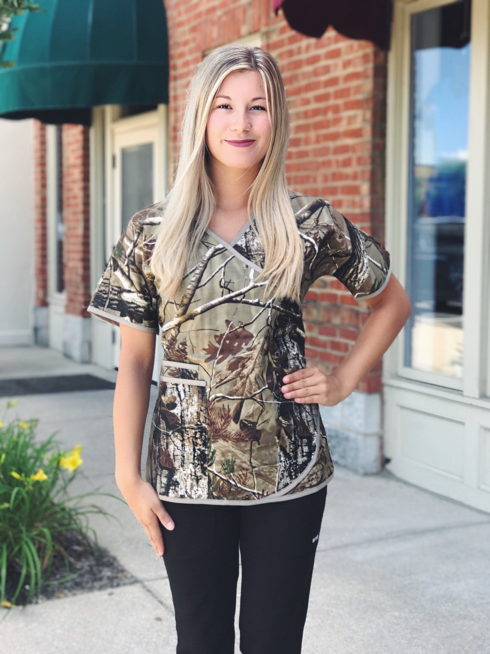 Camo Scrub Top for Women in Real Tree Camo Print - Scrub Identity