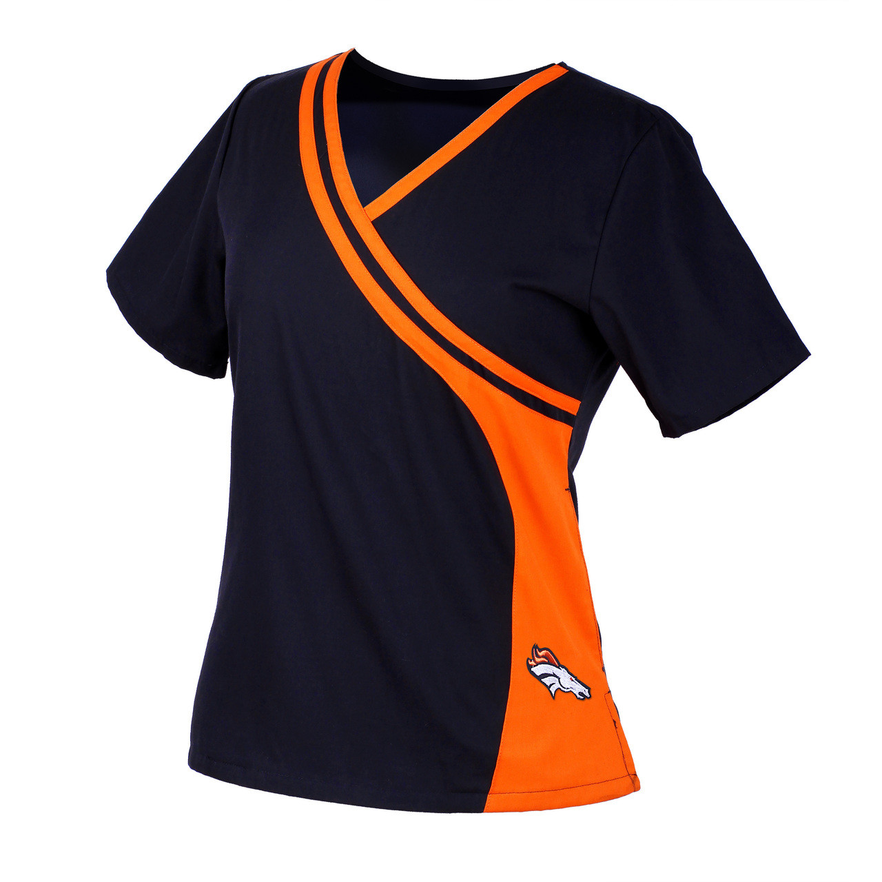Denver Broncos Mock Wrap Scrub Top with Two Front Pockets