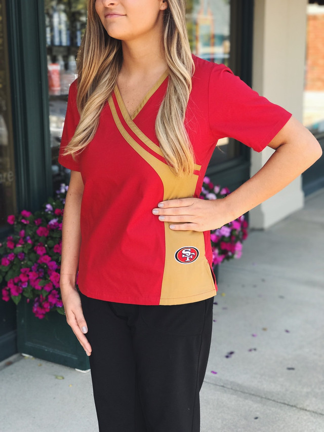 San Francisco 49er's NEW Women's NFL Scrub Top - Scrub Identity