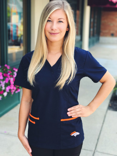 Denver Broncos Women's NFL Scrub Top with Front Patch Pockets