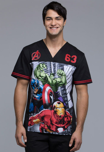 Marvel Comic Avengers V Neck Scrub Top