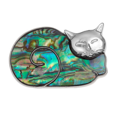 Tide Jewellery inlaid Paua Cat brooch