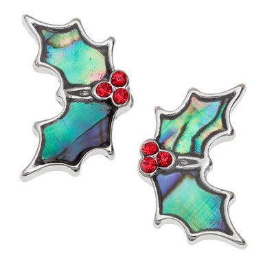 Tide Jewellery inlaid blue Paua shell Redstone Holly Leaf Stud Earrings