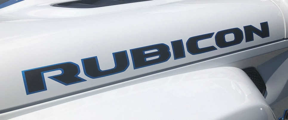 Mopar Black and Blue Rubicon Hood Decal for Wrangler JL and Gladiator JT
