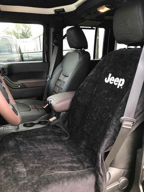 Mopar Jeep Grill Logo Black Seat Towel for All Jeeps - JustForJeeps.com