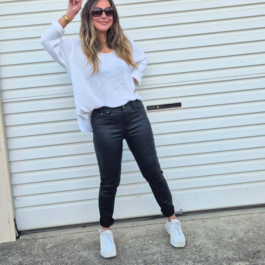 WAKEE DENIM JEANS | SOPHIE WET LOOK JEANS - BLACK | SKINNY FIT MID HIGH ...