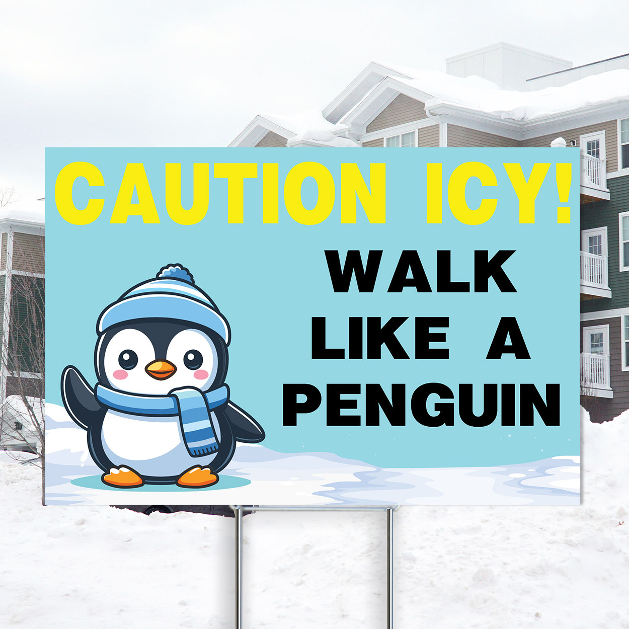 12"x18" Ice Warning: Penguin Coroplast Yard Signs