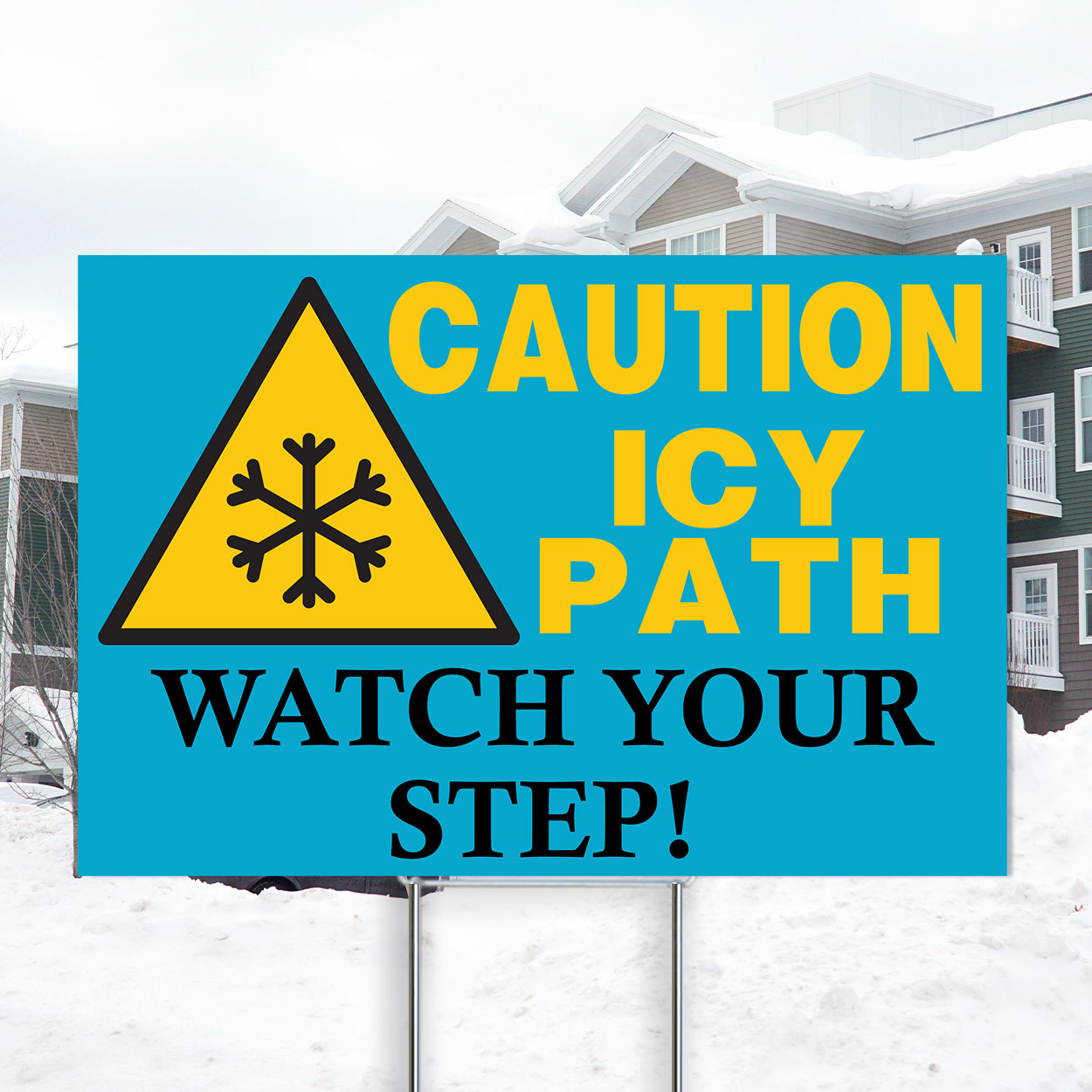 12"x18" Ice Warning: Caution Icy Path Coroplast Yard Signs