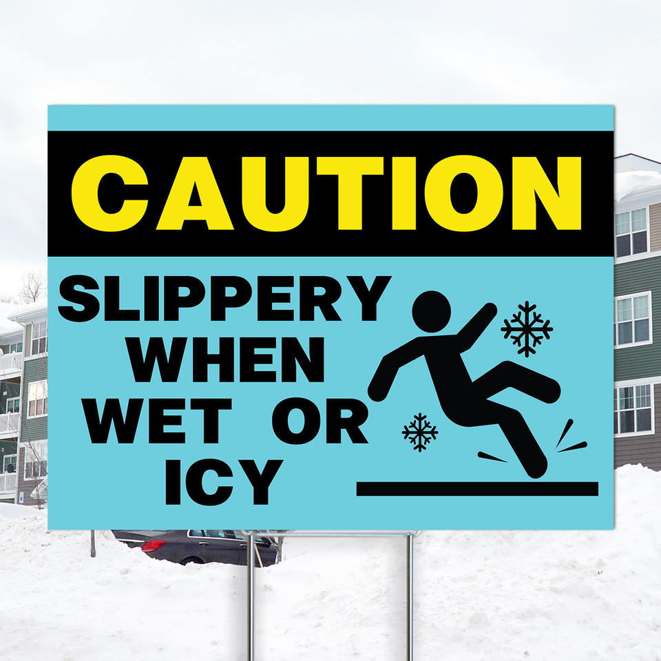 12"x18" Ice Warning: Caution Slippery Coroplast Yard Signs