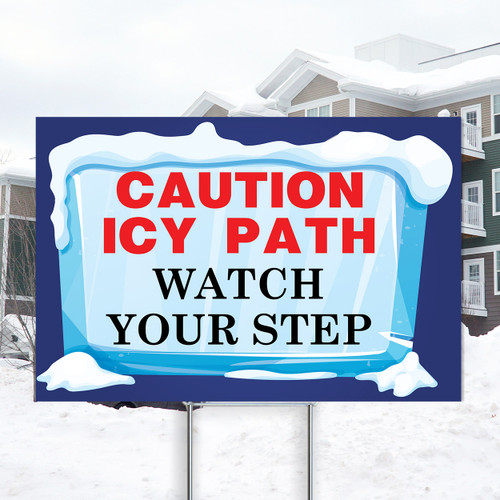 12"x18" Ice Warning: Caution Icy Path Coroplast Yard Signs