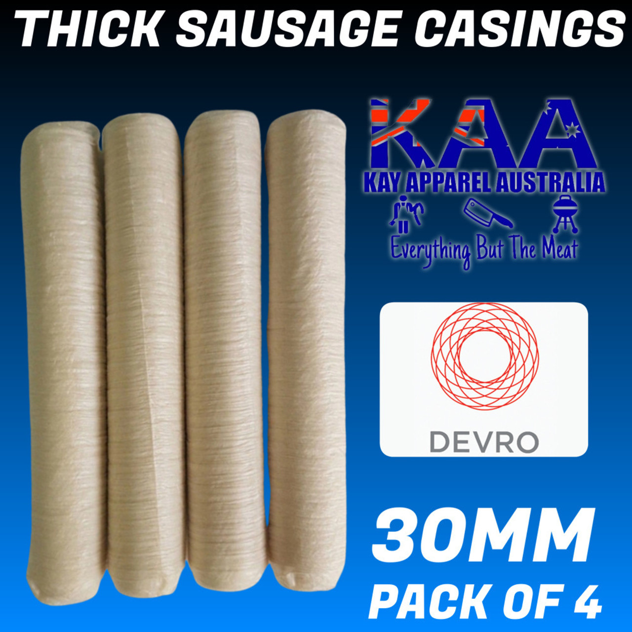 Devro 30mm collagen sausage casings pack of 4 - Kay Apparel Aprons And Home Butchers Supplies