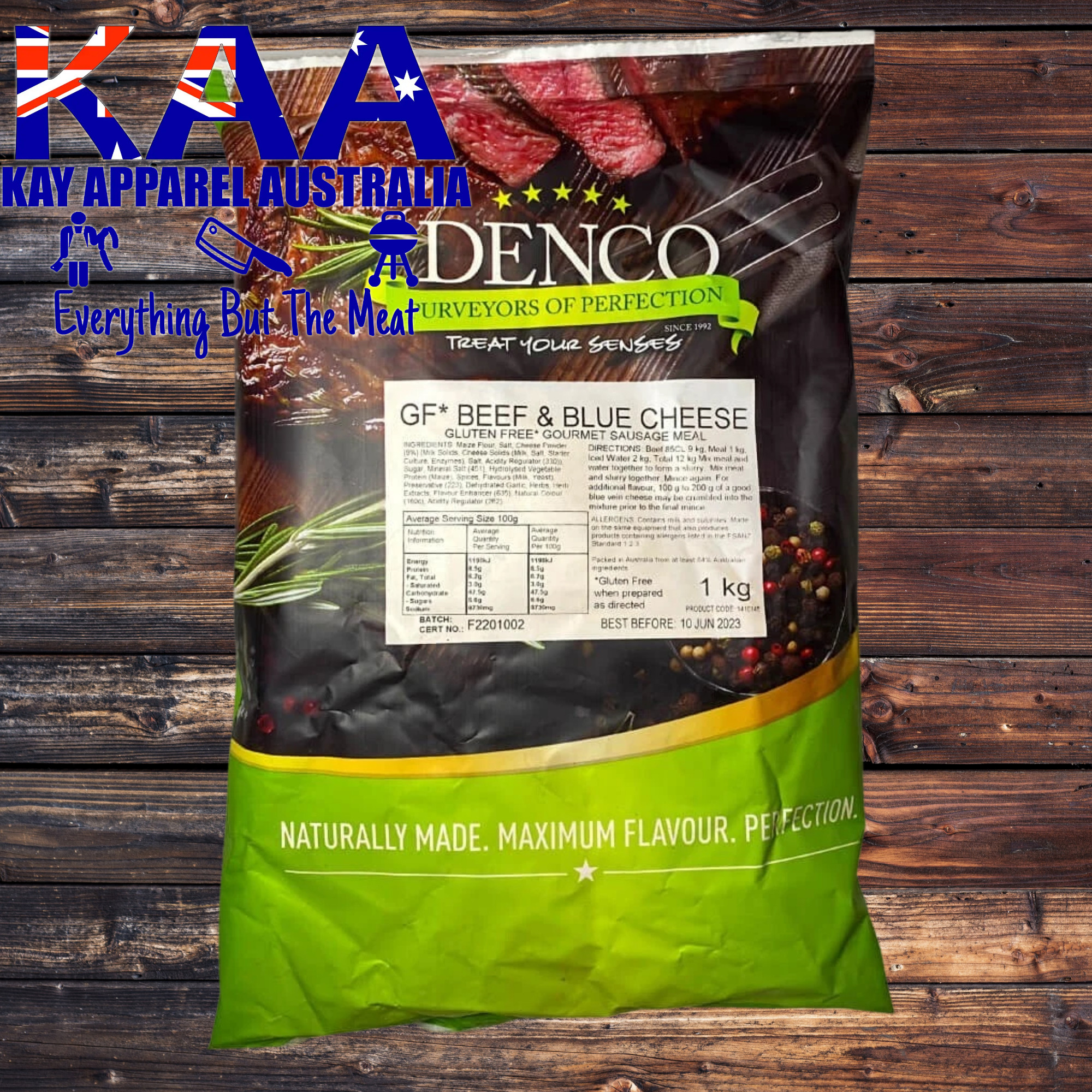 Denco Beef & Blue Cheese Gourmet Sausage Meal, Premix, Seasoning 1kg ...