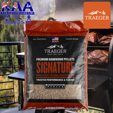 TRAEGER SIGNATURE BLEND BBQ WOOD PELLETS 9KG - Kay Apparel Aprons And ...