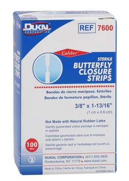 Caliber Sterile Butterfly Wound Closure Strips, 3/8"x1-13/16", 100/Box