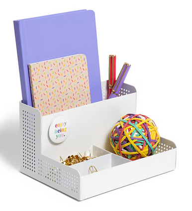 Perforated Metal 4-Compartment Desk Organizer - White