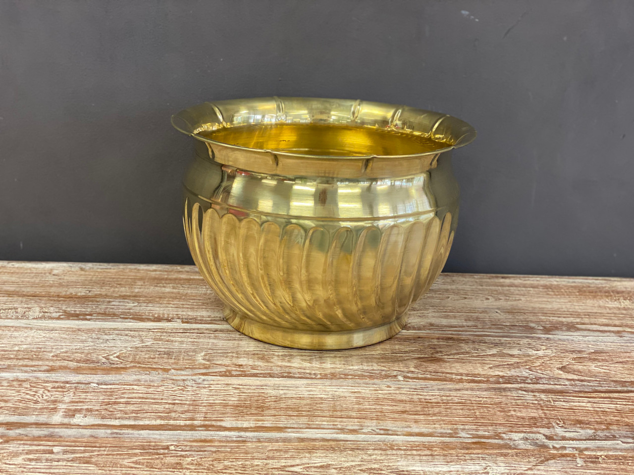 Round Brass Stripes Planter -Xtra Large - Sohal Living