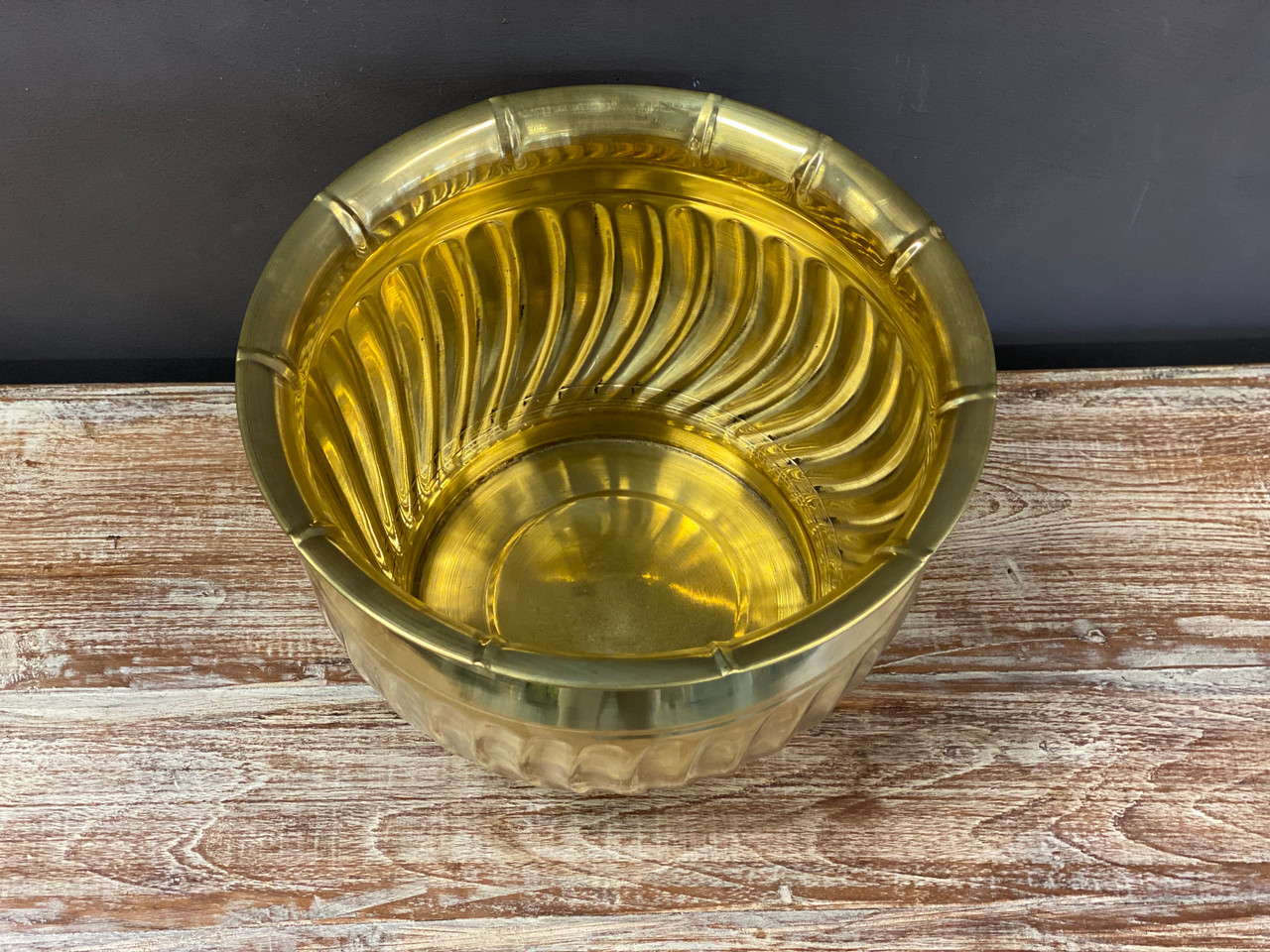 Round Brass Stripes Planter -Xtra Large - Sohal Living
